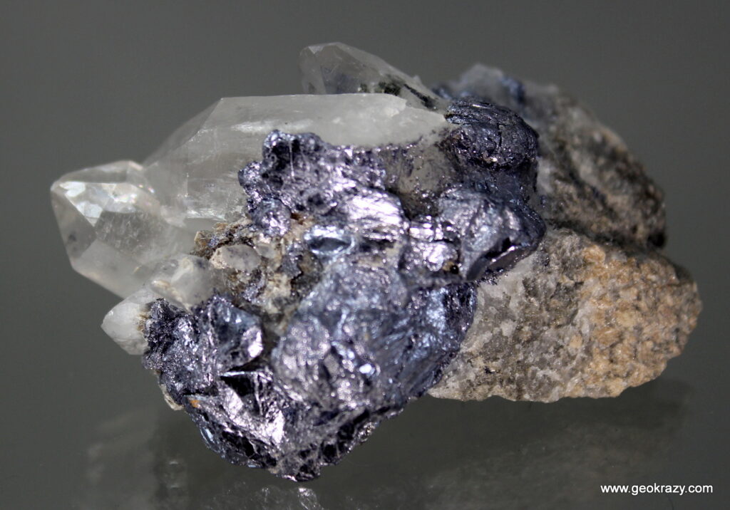 Molybdenite with Quartz and Chalcopyrite - GeoKrazy Minerals