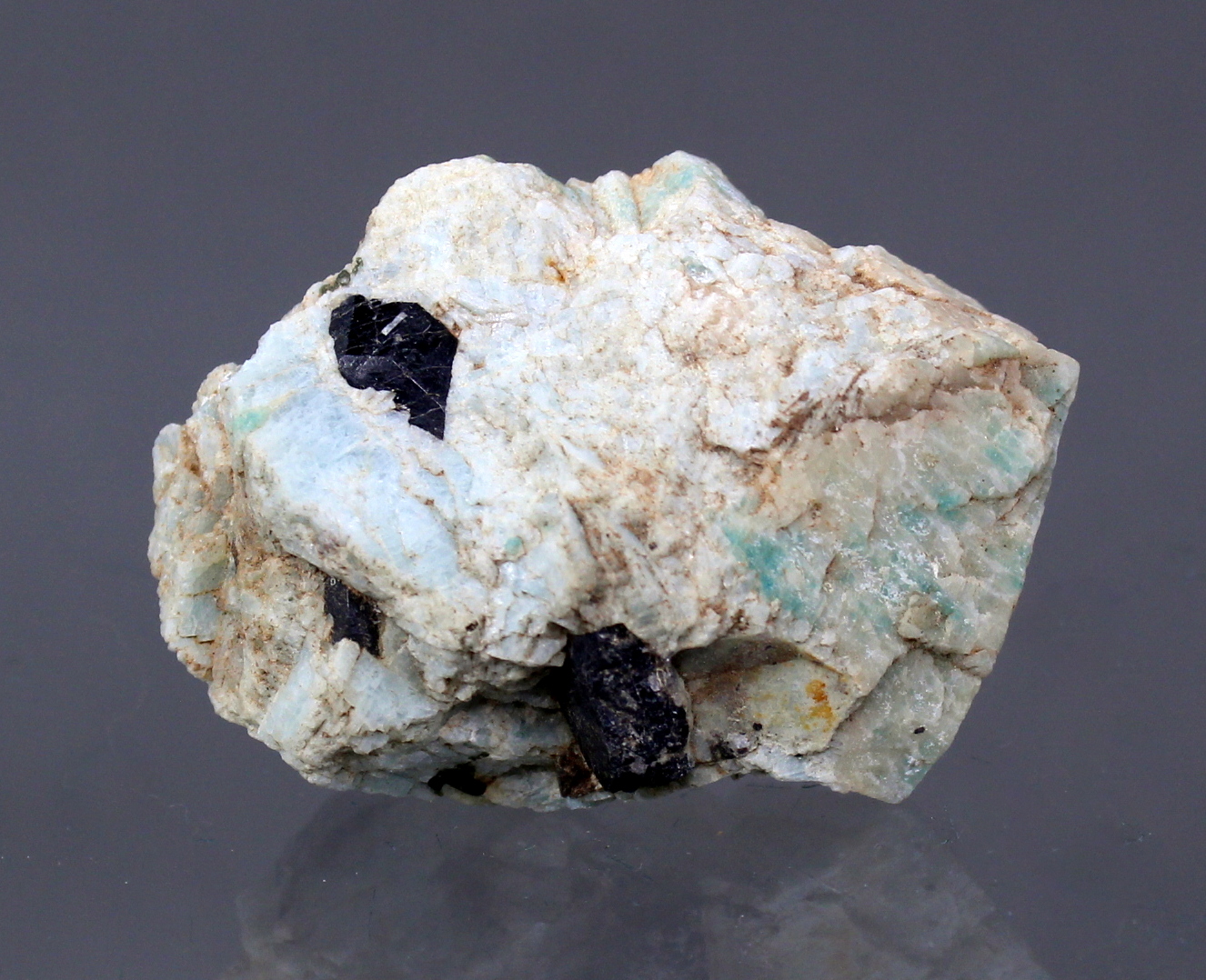 Manganotantalite and Microlite in Amazonite - GeoKrazy Minerals